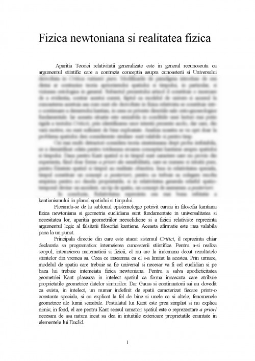 Referat: Fizică newtoniană și realitatea fizică (#376643)