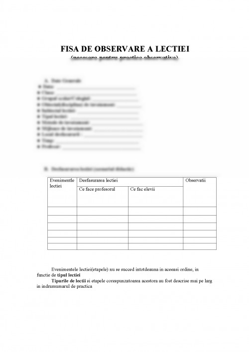 Curs: Fișă de observare a lecției (#376963)