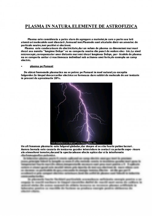 Referat: Plasma în natură - elemente de astrofizică (#377883)