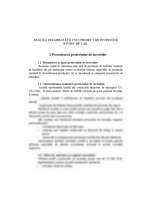Seminar: Analiza fezabilității unui proiect de investiție. Studiu de ...
