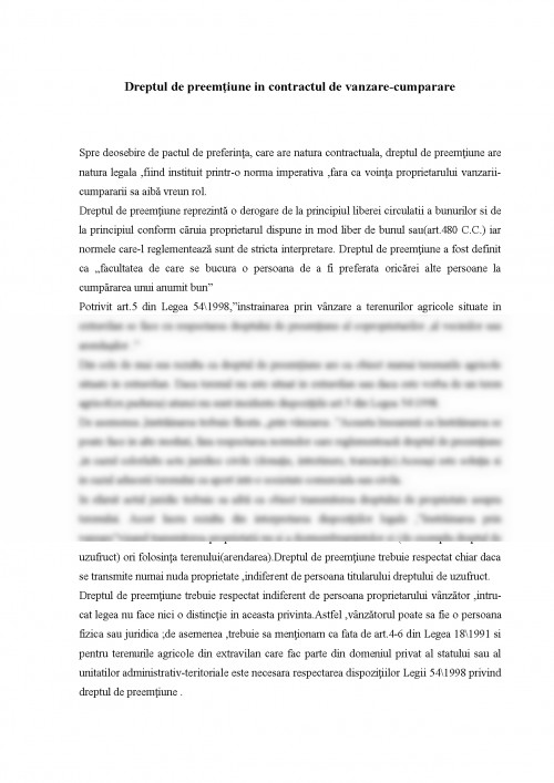 Referat: Dreptul de Preemțiune în Contractul de vanzare-cumparare (#379498)