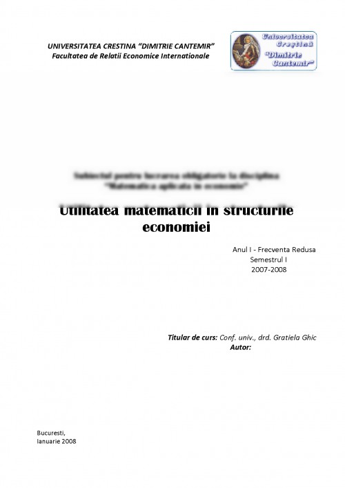 Referat: Utilitatea Matematicii în Structurile Economiei (#381314)