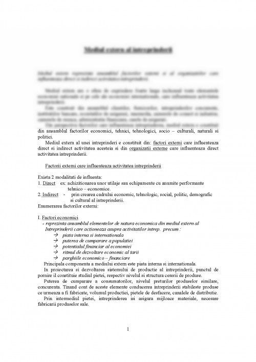 Referat: Mediul extern al întreprinderii (#384675)