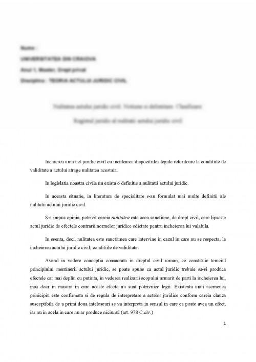 Referat: Nulitatea Actului Juridic Civil (#385247)