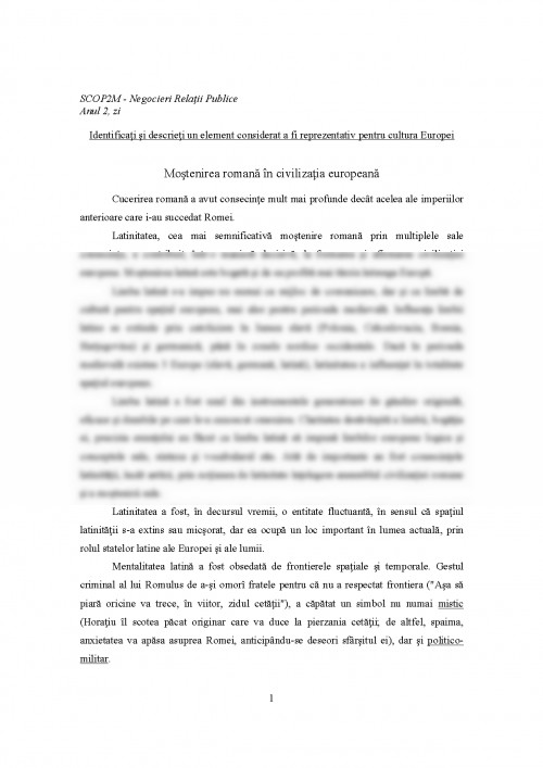 Referat: Moștenirea Romană în Civilizația Europeană (#386361)