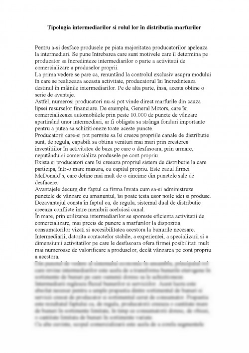 Referat: Tipologia Intermediarilor și Rolul Lor în Distributia ...