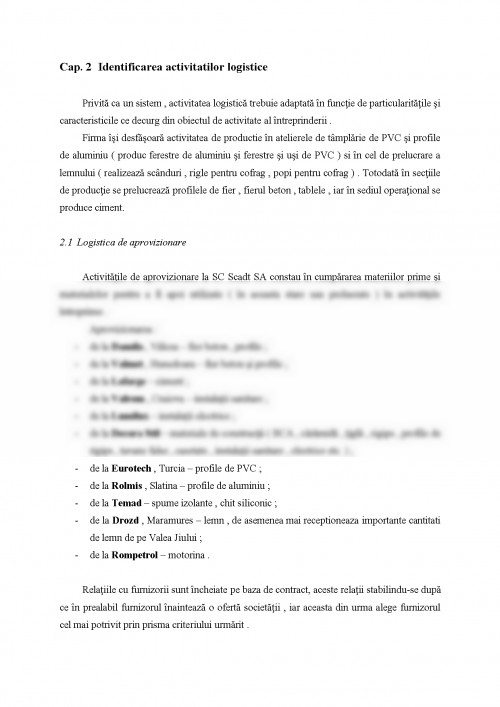 Referat: Analiza Sistemului Logistic la Întreprinderea SC Scadt SA ...