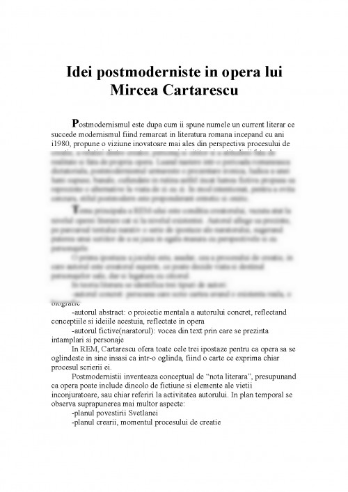 Referat: Idei postmoderniste în opera lui Mircea Cărtărescu (#392118)
