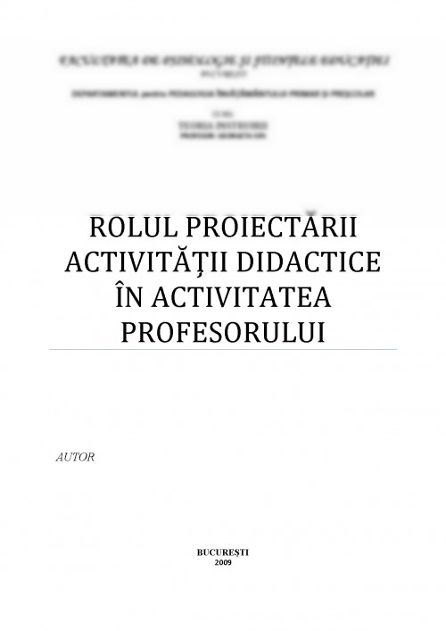 Referat: Rolul Proiectării Activității Didactice în Activitatea Profesorului (#392254)