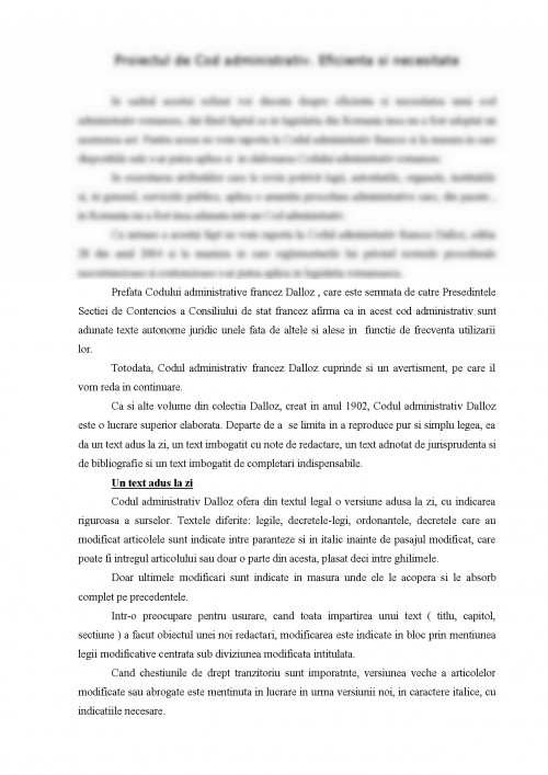 Referat: Proiectul de cod administrativ - eficiență și necesitate (#394518)