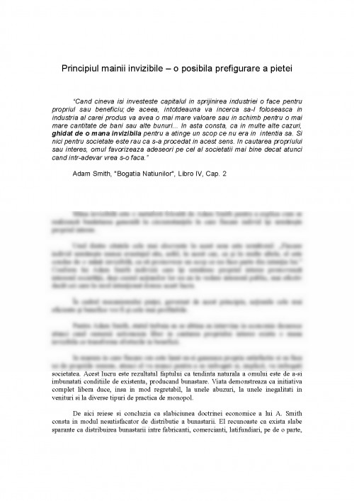 Referat: Principiul mâinii invizibile - o posibilă prefigurare a pieței ...
