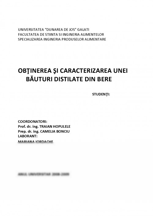 Referat: Obținerea și caracterizarea unei băuturi distilate din bere ...