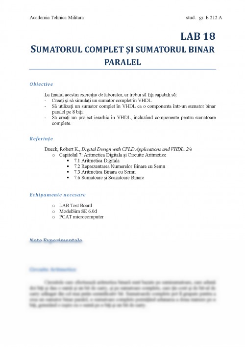 Laborator: Sumatorul Complet și Sumatorul Binar Paralel (#398907) Laborator: Sumatorul Complet și Sumatorul Binar Paralel (#398907)