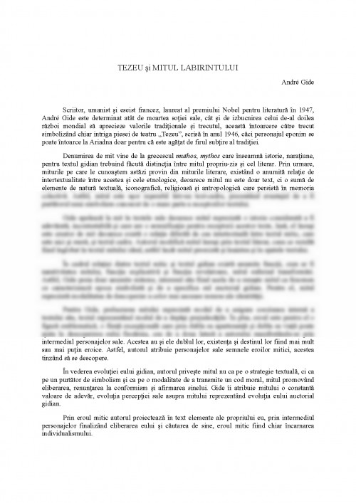 Referat: Tezeu și Mitul Labirintului (#398909)