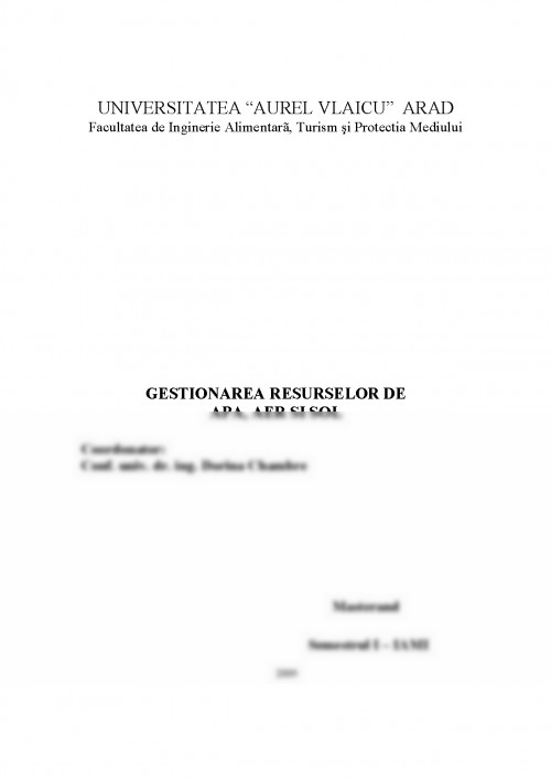 Referat: Gestionarea Resurselor de Apa, Aer și Sol (#399775)