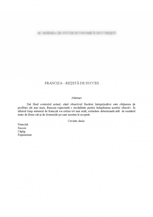 Referat: Franciza - Rețetă de Succes (#403191)