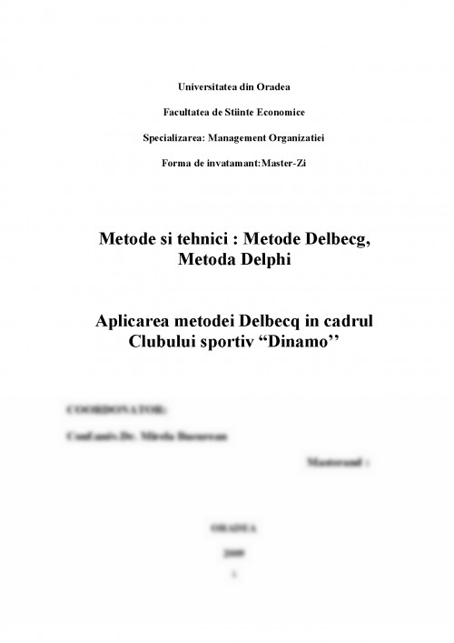 Referat: Metode și tehnici - metode Delbecg, metoda Delphi - aplicarea ...