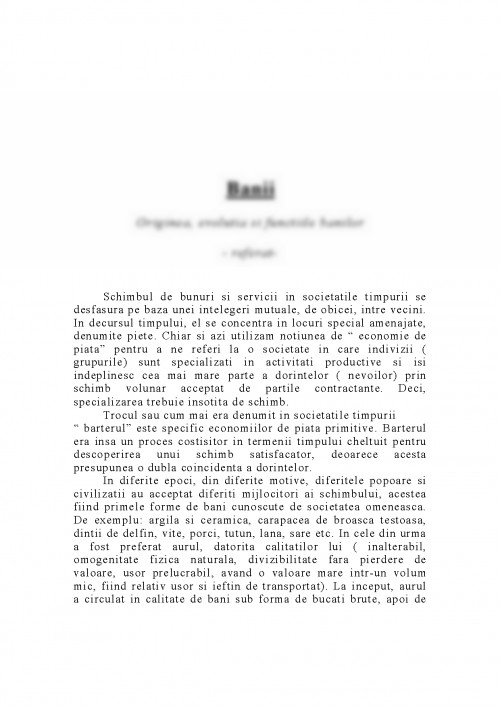 Referat: Originea, evoluția și funcțiile banilor (#406965)