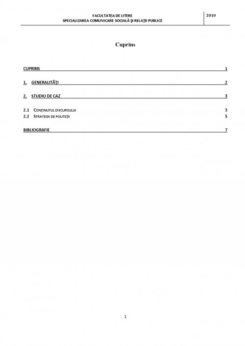 Referat: Strategii de politețe folosite în discursul politic (#408714)