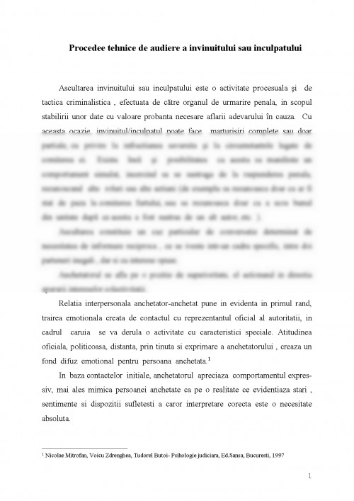 Referat: Procedee tehnice de audiere a învinuitului sau inculpatului ...
