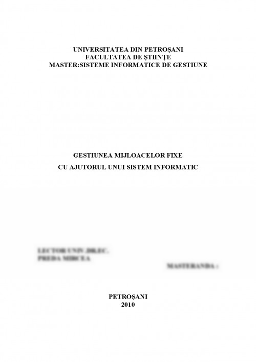 Referat: Gestiunea Mijloacelor Fixe cu Ajutorul unui Sistem Informatic ...
