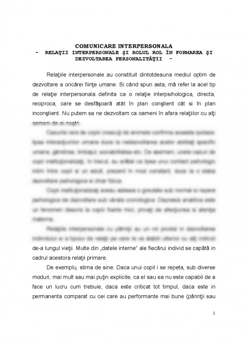 Referat: Comunicare interpersonală - relații interpersonale și rolul în ...
