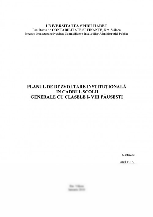 Referat: Planul de Dezvoltare Instituționala în Cadrul Școlii Generale ...