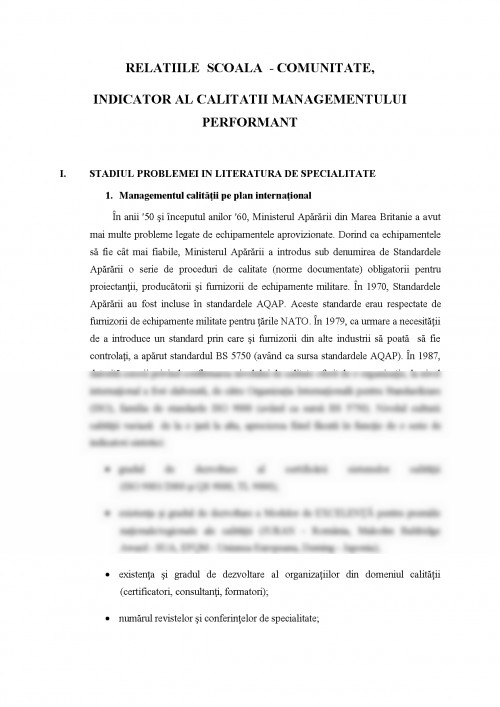 Referat: Relațiile școală - comunitate, indicator al calității ...