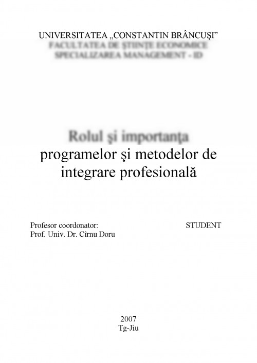 Referat: Rolul și Importanța Programelor și Metodelor de Integrare ...