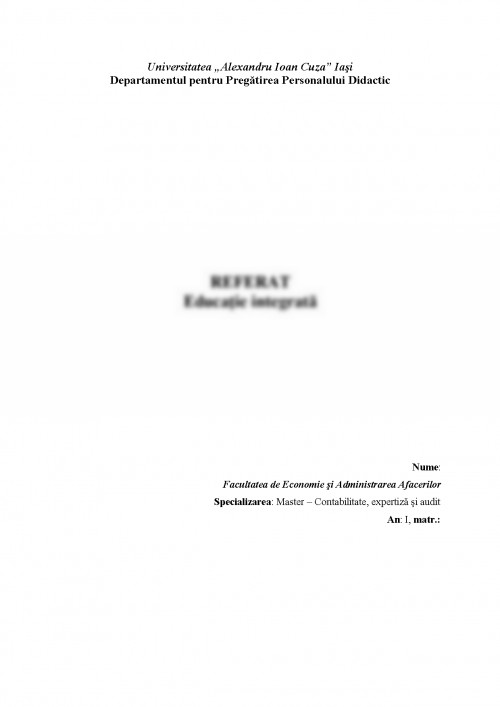 Referat: Aspecte Specifice privind Modalitatea de Integrare Școlară a ...