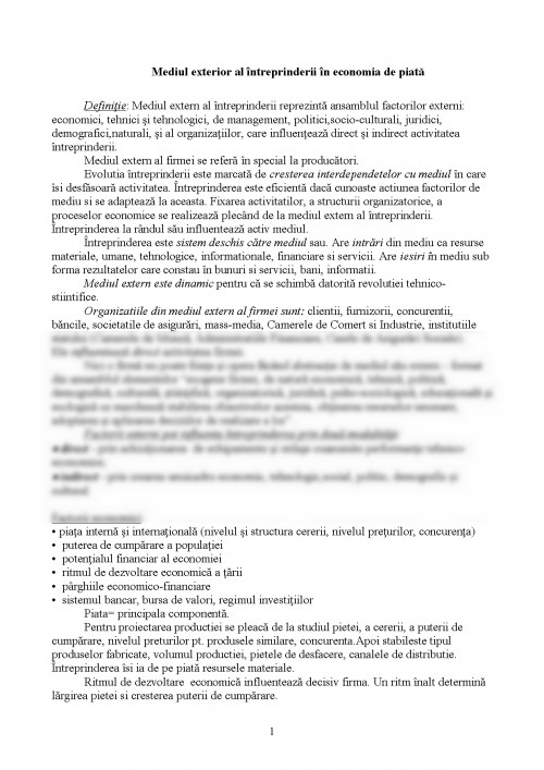 Referat: Mediul Exterior al Întreprinderii în Economia de Piată (#414855)
