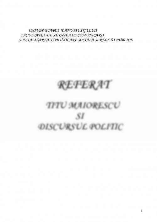 Referat: Titu Maiorescu și Discursul Politic (#416192)