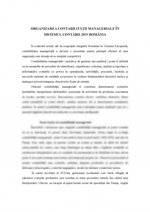 Referat: Organizarea Contabilității Manageriale în Sistemul Contabil ...