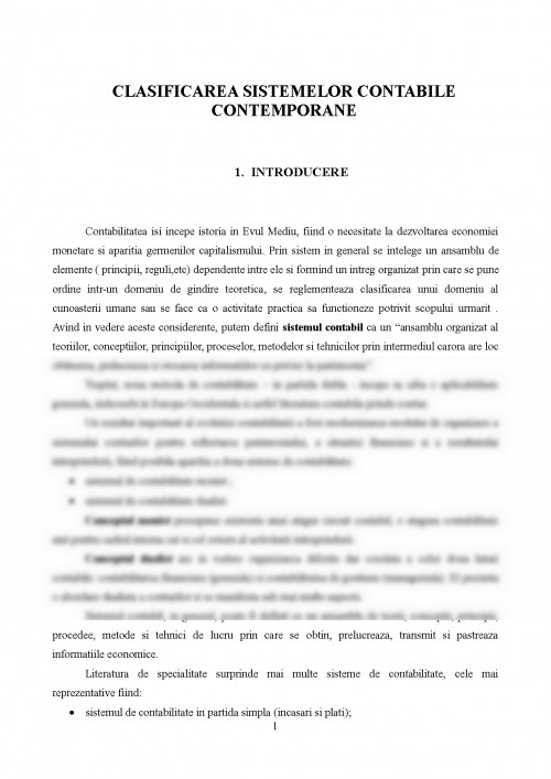 Referat: Clasificarea Sistemelor Contabile Contemporane (#417917)