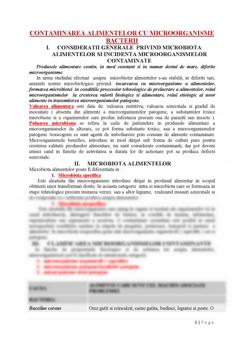 Referat: Contaminarea Alimentelor cu Microorganisme și Bacterii (#419282)