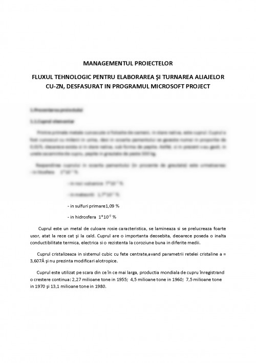 Referat: Fluxul tehnologic pentru elaborarea și turnarea aliajelor Cu ...