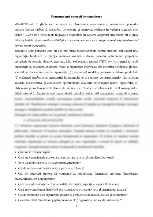Referat: Structura unui plan de comunicare strategică (#420989)