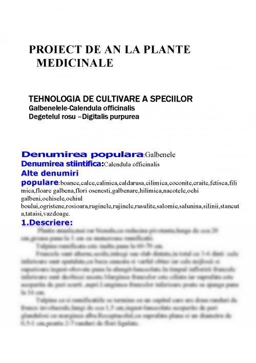 Referat: Tehnologia de Cultivare a Speciilor Calendula Officinalis și ...