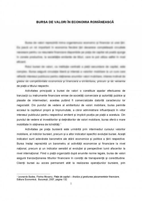 Referat: Bursa de Valori în Economia Românească (#422774)