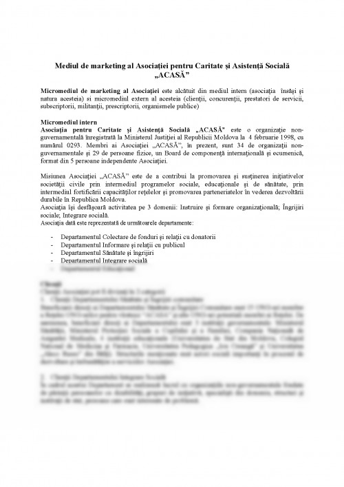 Referat: Mediul de Marketing al Asociației pentru Caritate și Asistență ...