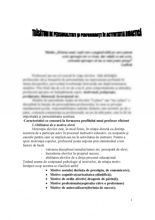 Referat: Trăsături de personalitate și performanțe în activitatea ...