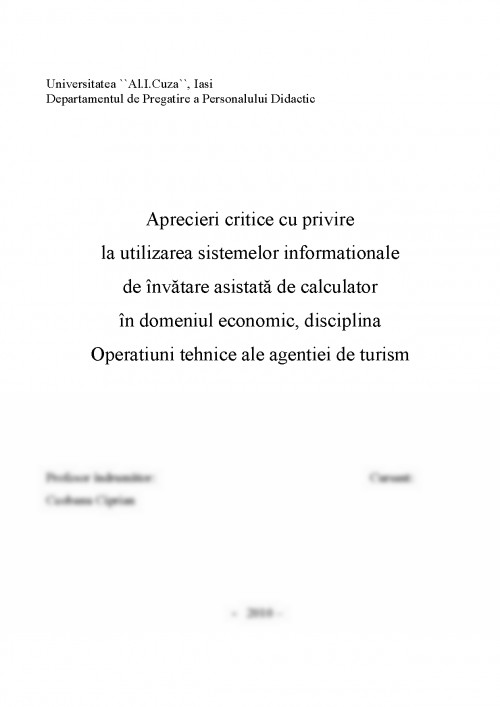 Referat: Aprecieri Critice cu Privire la Utilizarea Sistemelor Informationale de Învătare ...