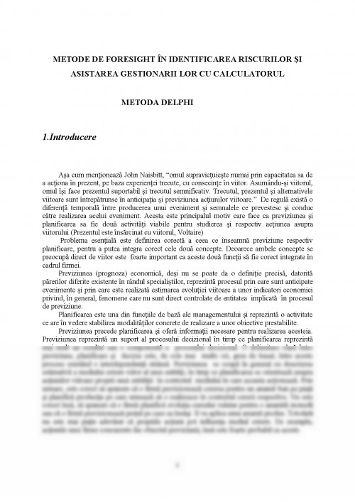 Referat: Metode de foresight în identificarea riscurilor și asistarea ...