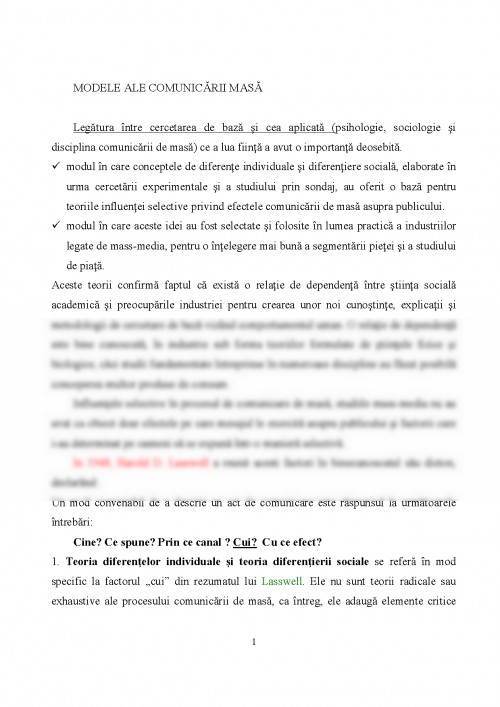 Referat: Modele ale comunicării de masă (#425242)