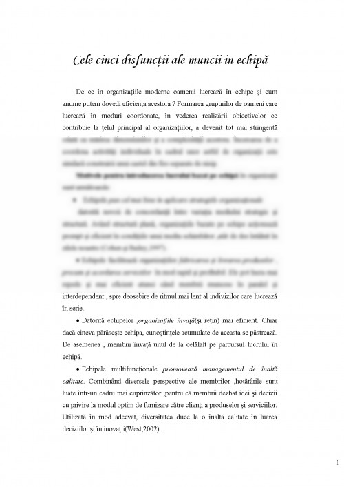 Referat: Cele Cinci Disfuncții ale Muncii în Echipă (#433177)