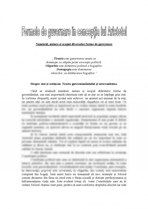 Referat: Formele de guvernare în concepția lui Aristotel (#434217)