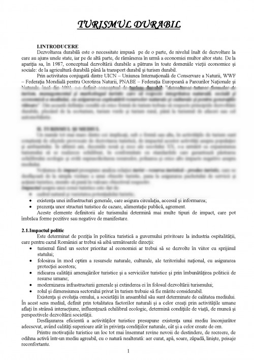 Referat: Turismul Durabil (#434402)
