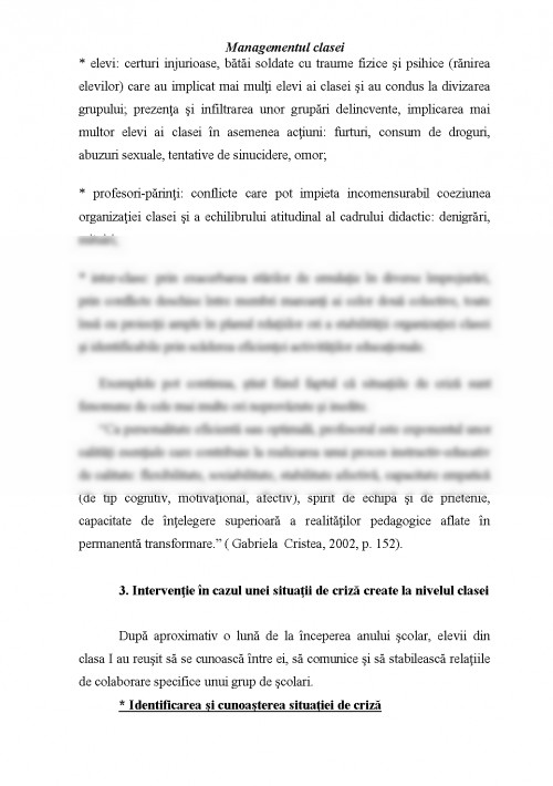 Referat: Gestionarea situațiilor de criză în clasa de elevi ...