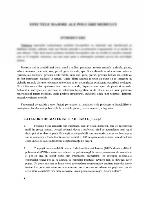 Referat: Efectele Majore ale Poluării Mediului (#437245)