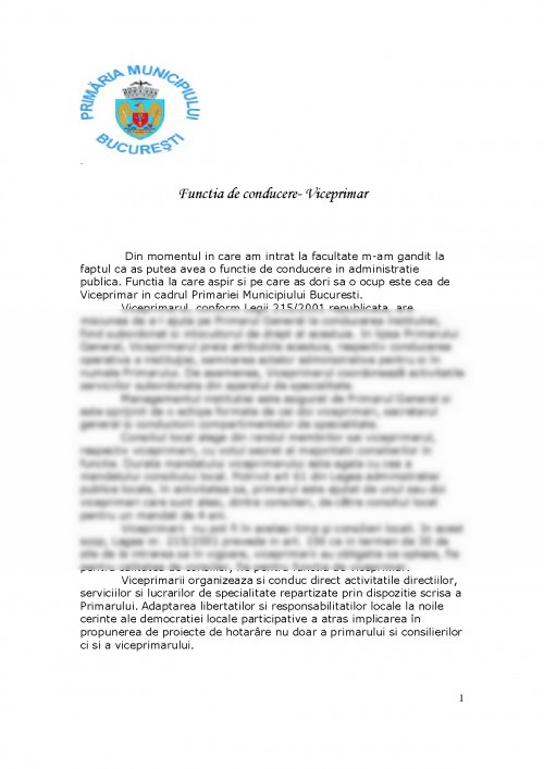 Referat: Funcția de conducere - Viceprimar (#439505)